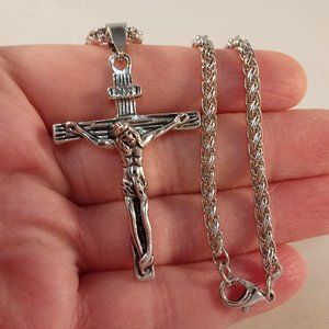 Accessories | Mens Silver Stainless Steel Jesus Crucifix Cross Pendant ...